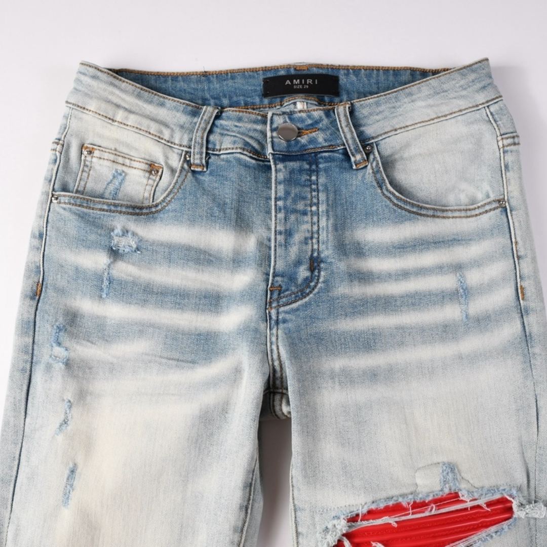 Amr Red Patch Ripped Jeans – SNW
